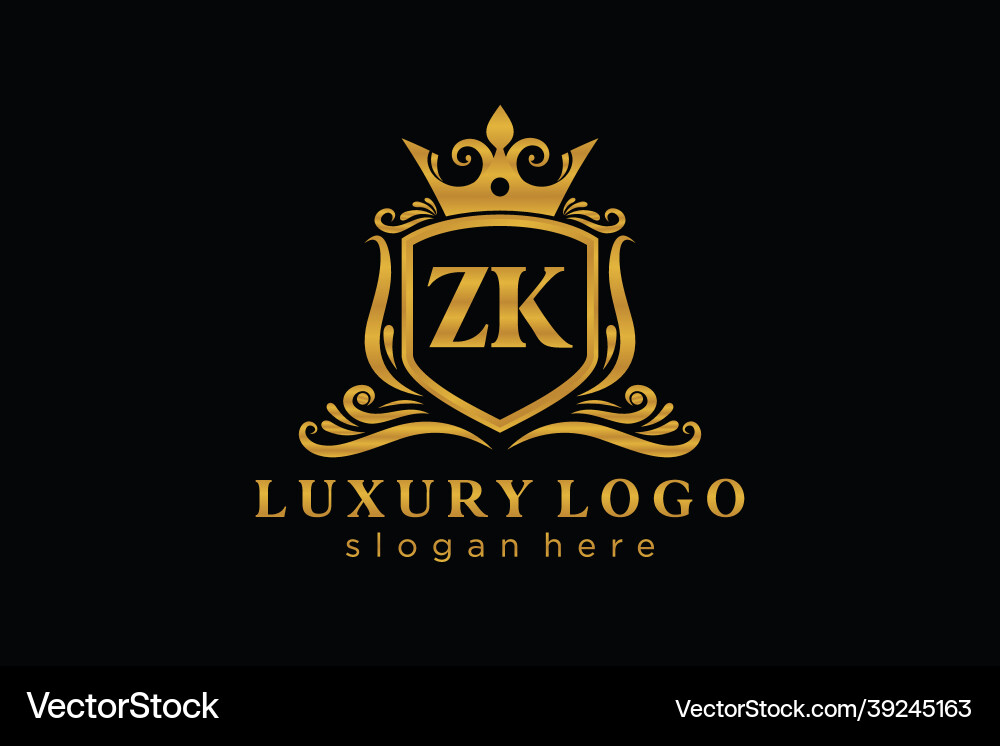 Initial zk letter royal luxury logo template Vector Image