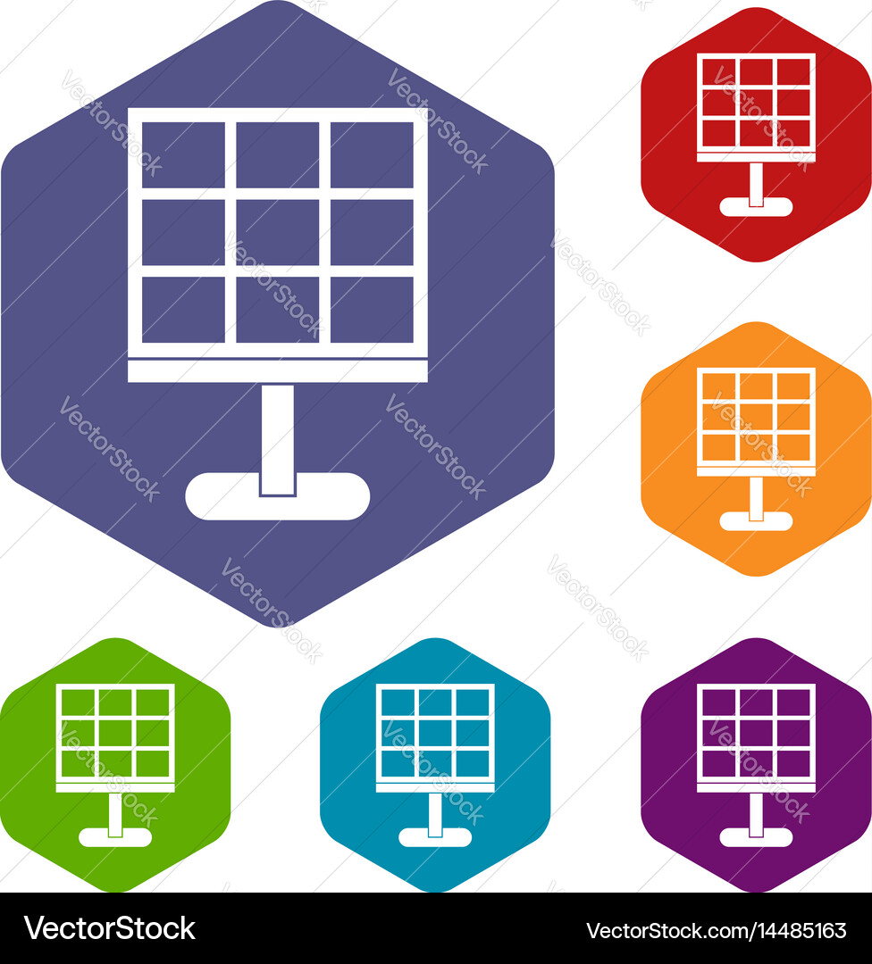 Solar battery icons set hexagon Royalty Free Vector Image