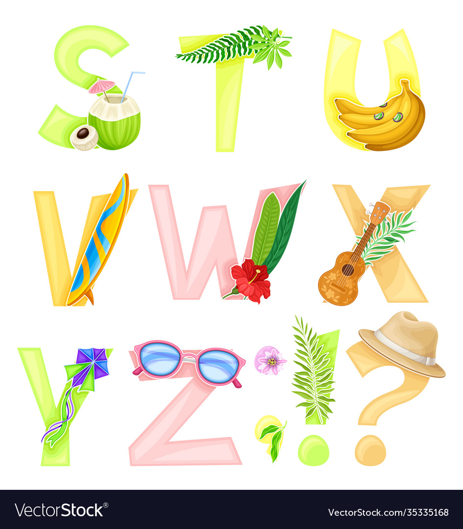 Bright summer alphabet with sunny season Vector Image