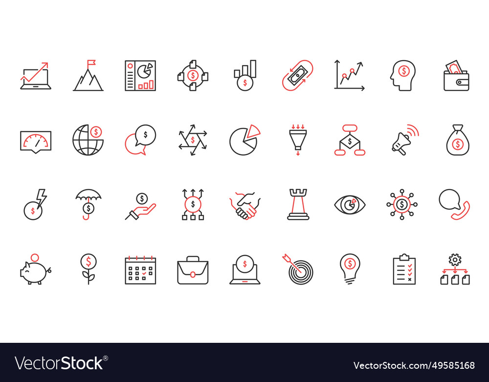 Business strategy red black thin line icons set Vector Image