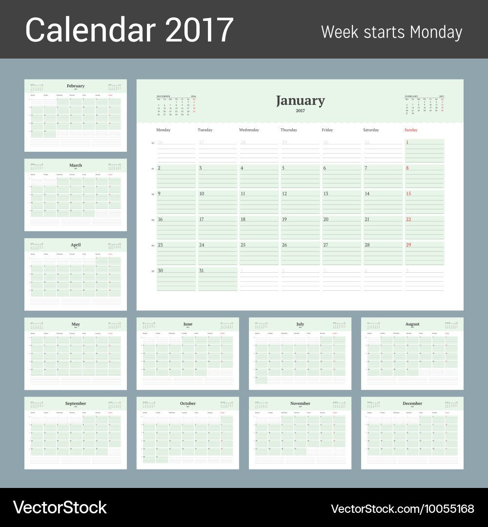 Calendar template for 2017 year business planner Vector Image