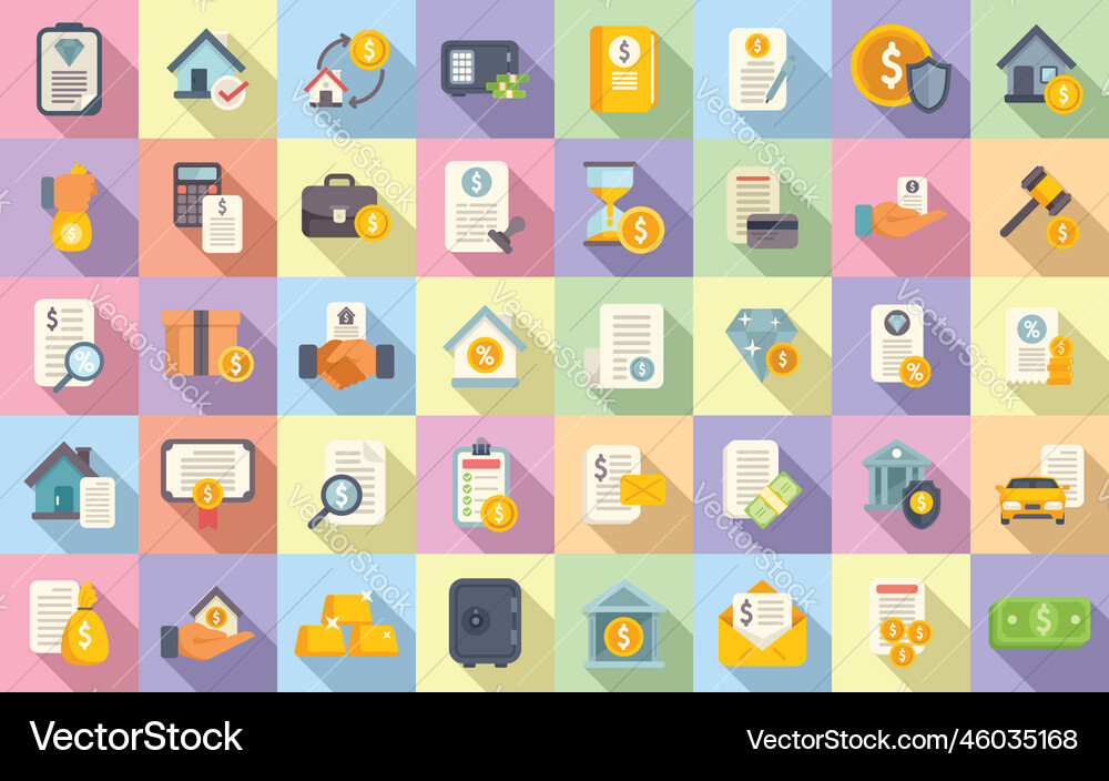 Collateral icons set flat credit property Vector Image