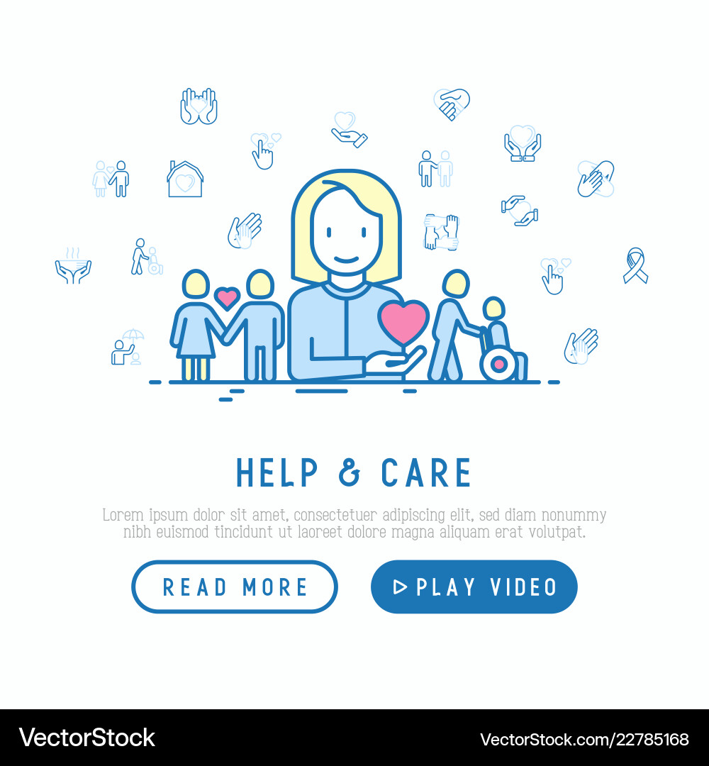 Help and care concept with thin line icons Vector Image