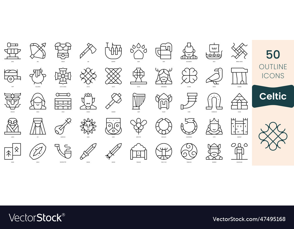 Set of celtic icons thin linear style icons pack Vector Image