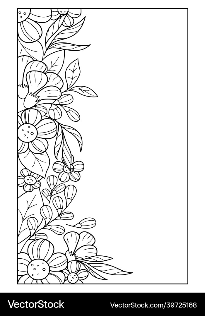 Vertical black and white floral border Royalty Free Vector