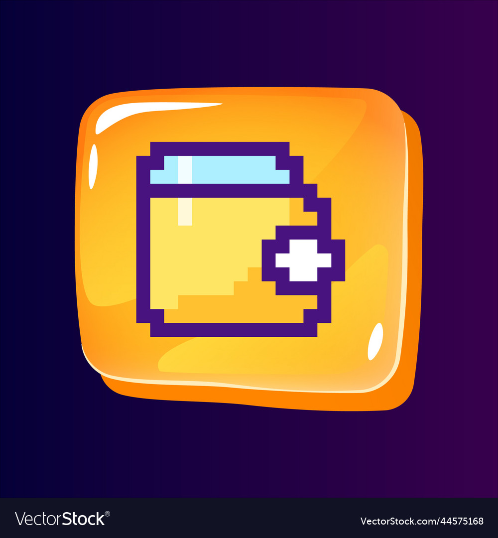 Wallet glossy ui button with pixelated color icon Vector Image