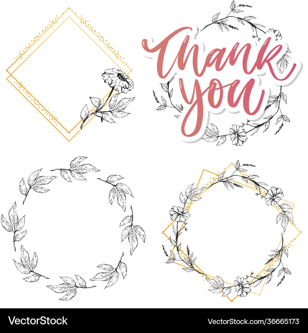 Cute thank you script card flowers letter text Vector Image