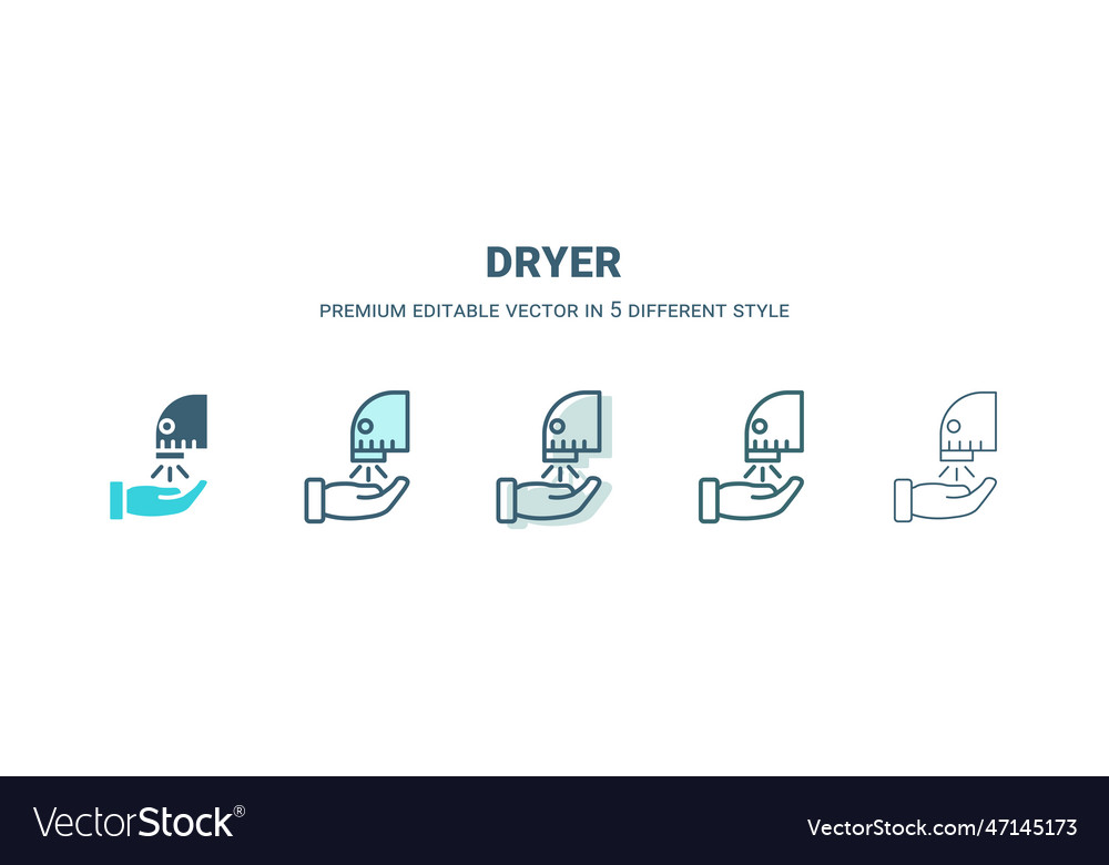 Dryer icon in 5 different style outline filled Vector Image