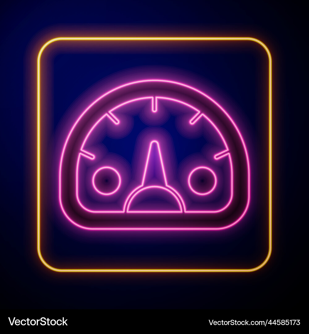 Glowing neon speedometer icon isolated on black Vector Image
