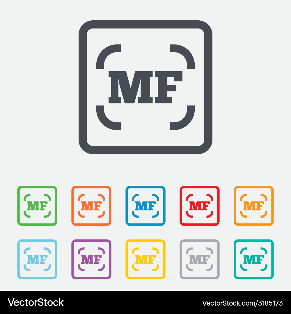 Manual focus photo camera sign icon mf settings Vector Image
