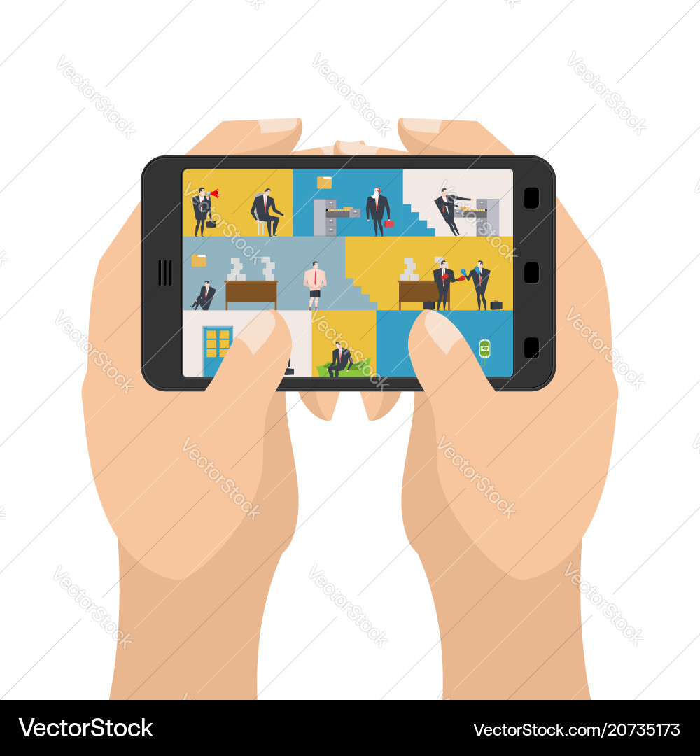 Office in smartphone workplace in phone managers Vector Image