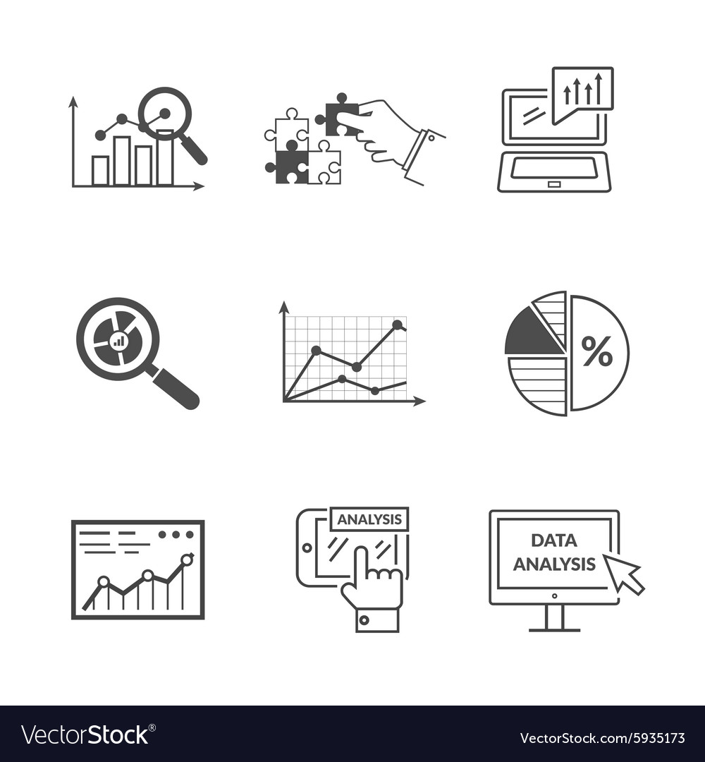 Set of black icons data analysis Royalty Free Vector Image
