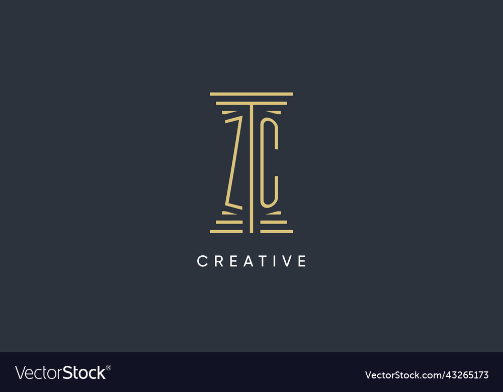 Zc initial monogram with pillar shape logo design Vector Image