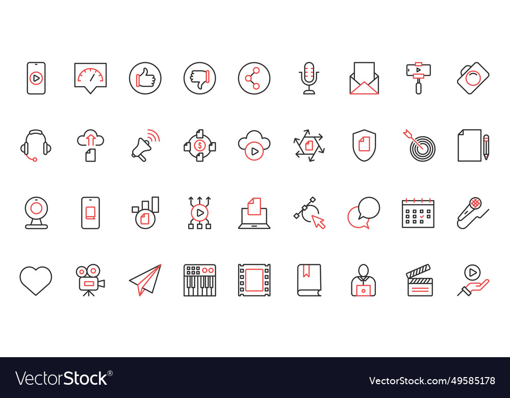 Content creation red black thin line trendy icons Vector Image