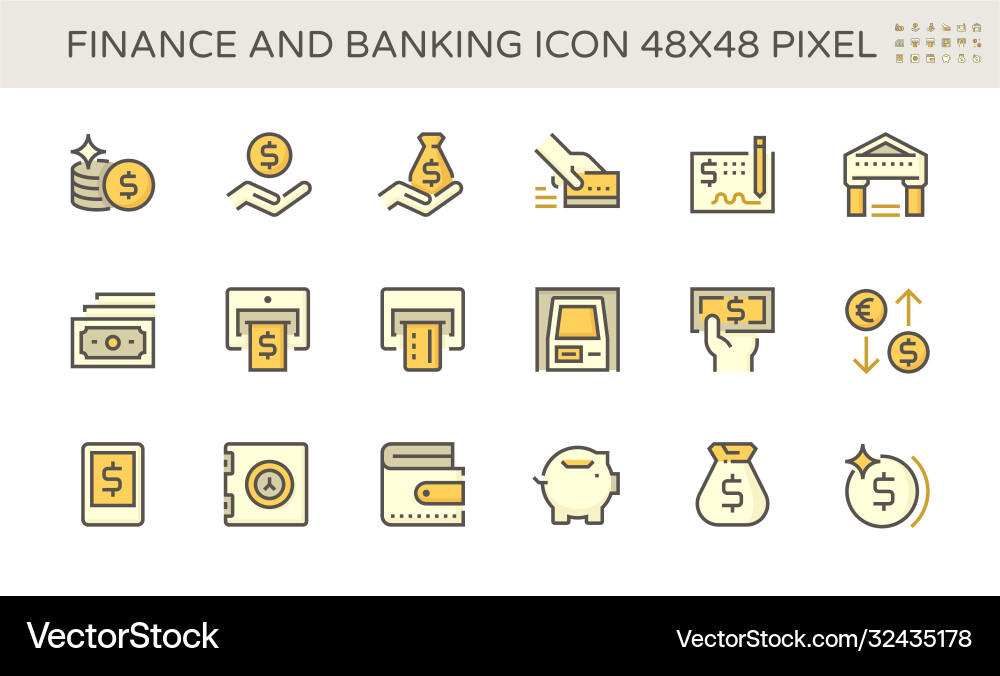Finance and banking icon set design 48x48 pixel Vector Image