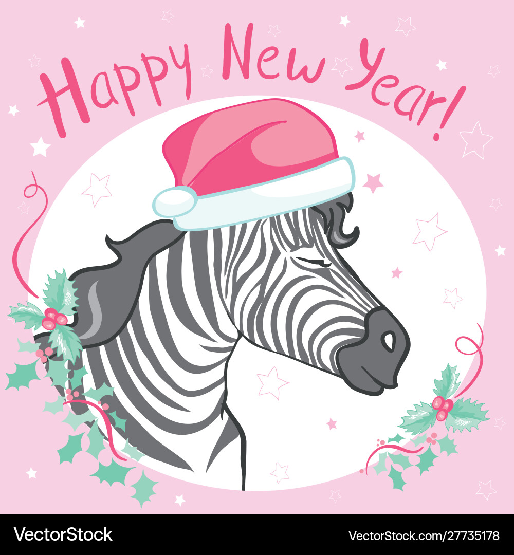 Graphical zebra in santa claus hat isolated Vector Image