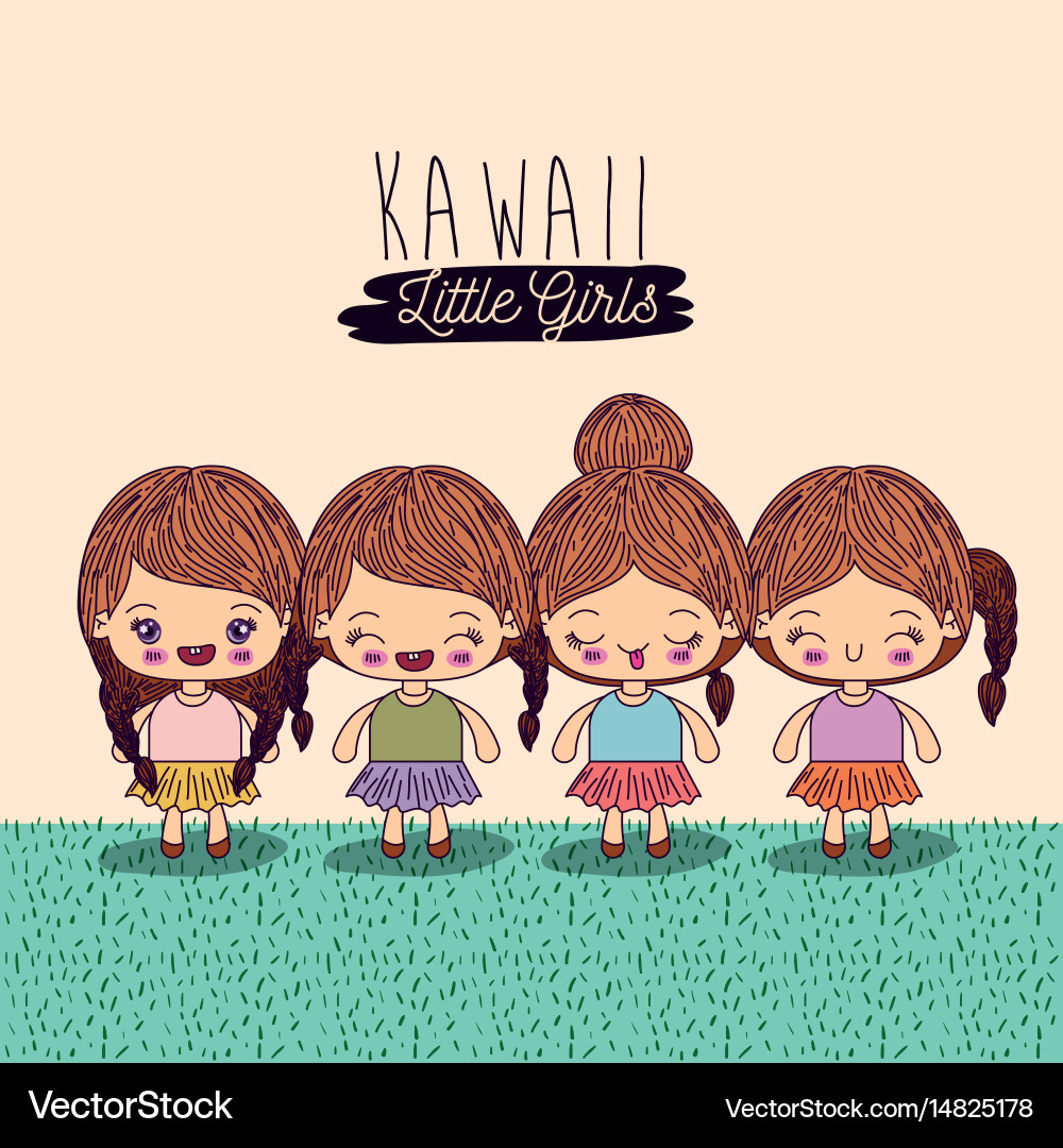 Light yellow background set four cute full body Vector Image