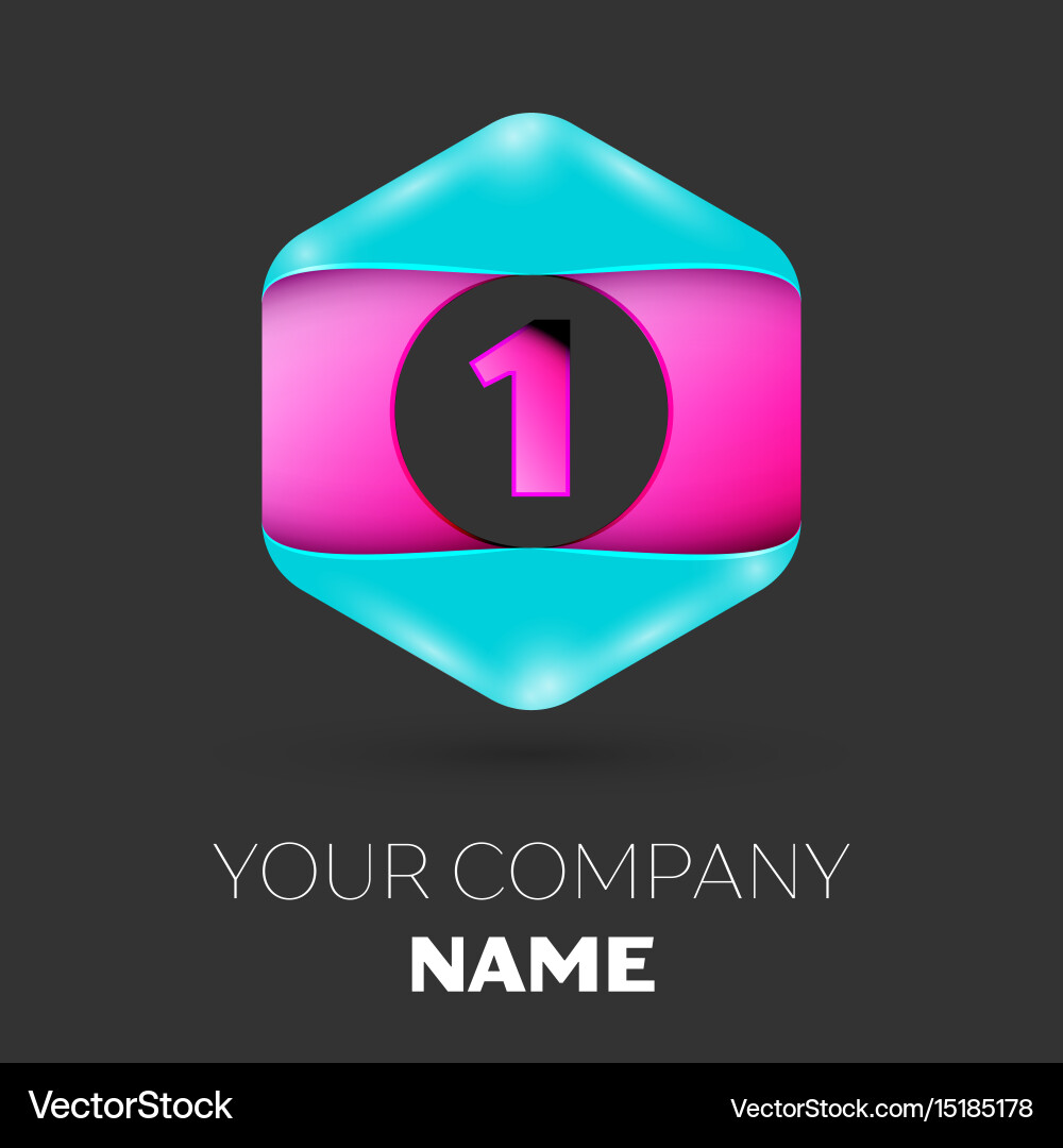 Realistic number one logo in colorful hexagonal Vector Image