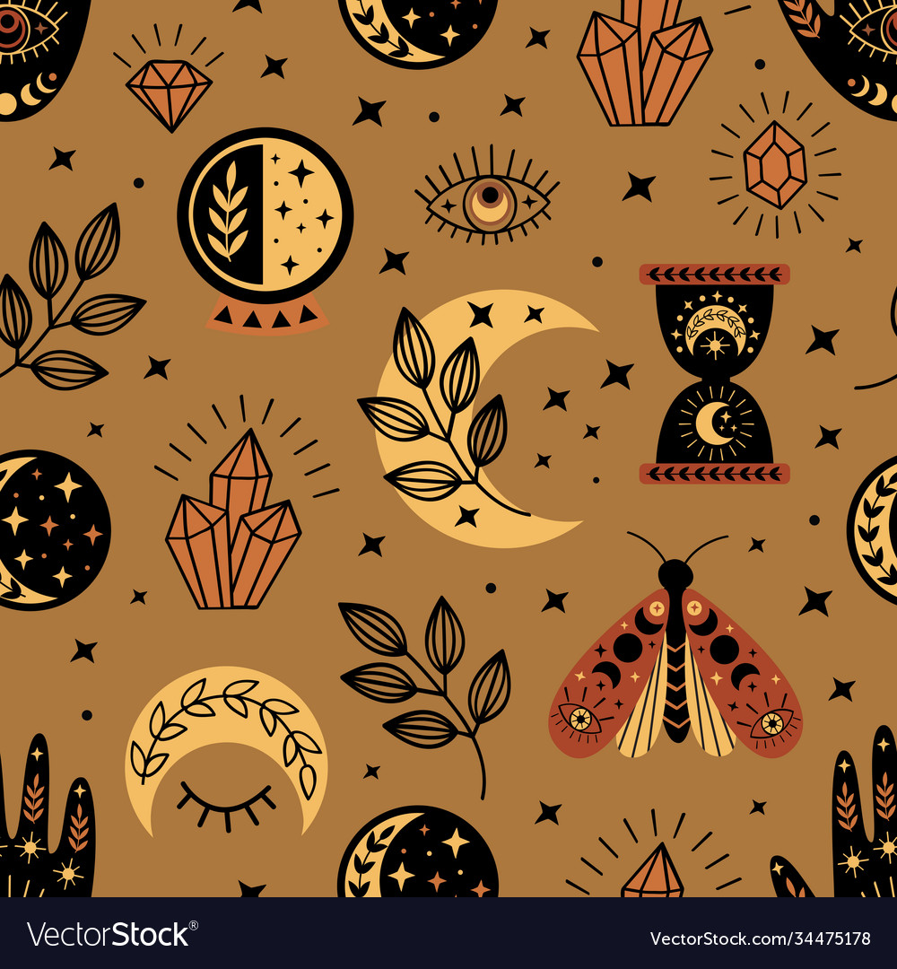 Seamless pattern with magical elements Royalty Free Vector