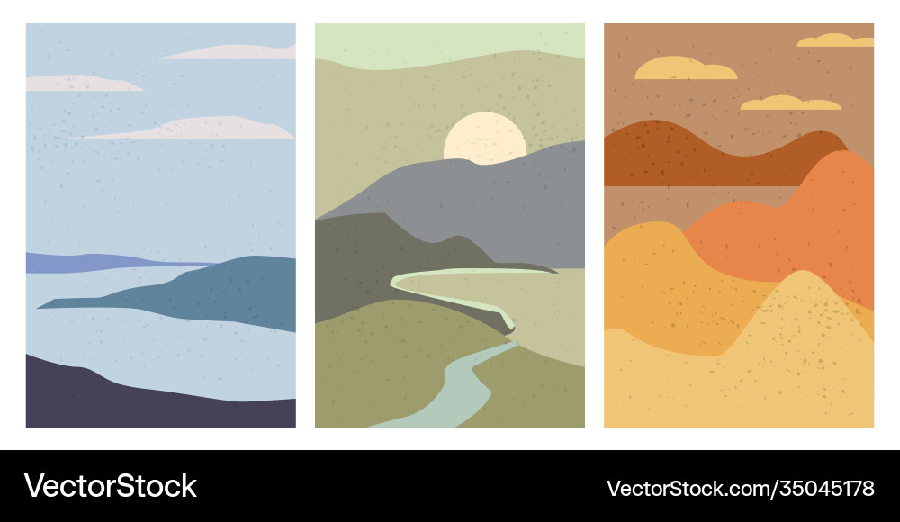 Set landscapes abstract modern contemporary Vector Image