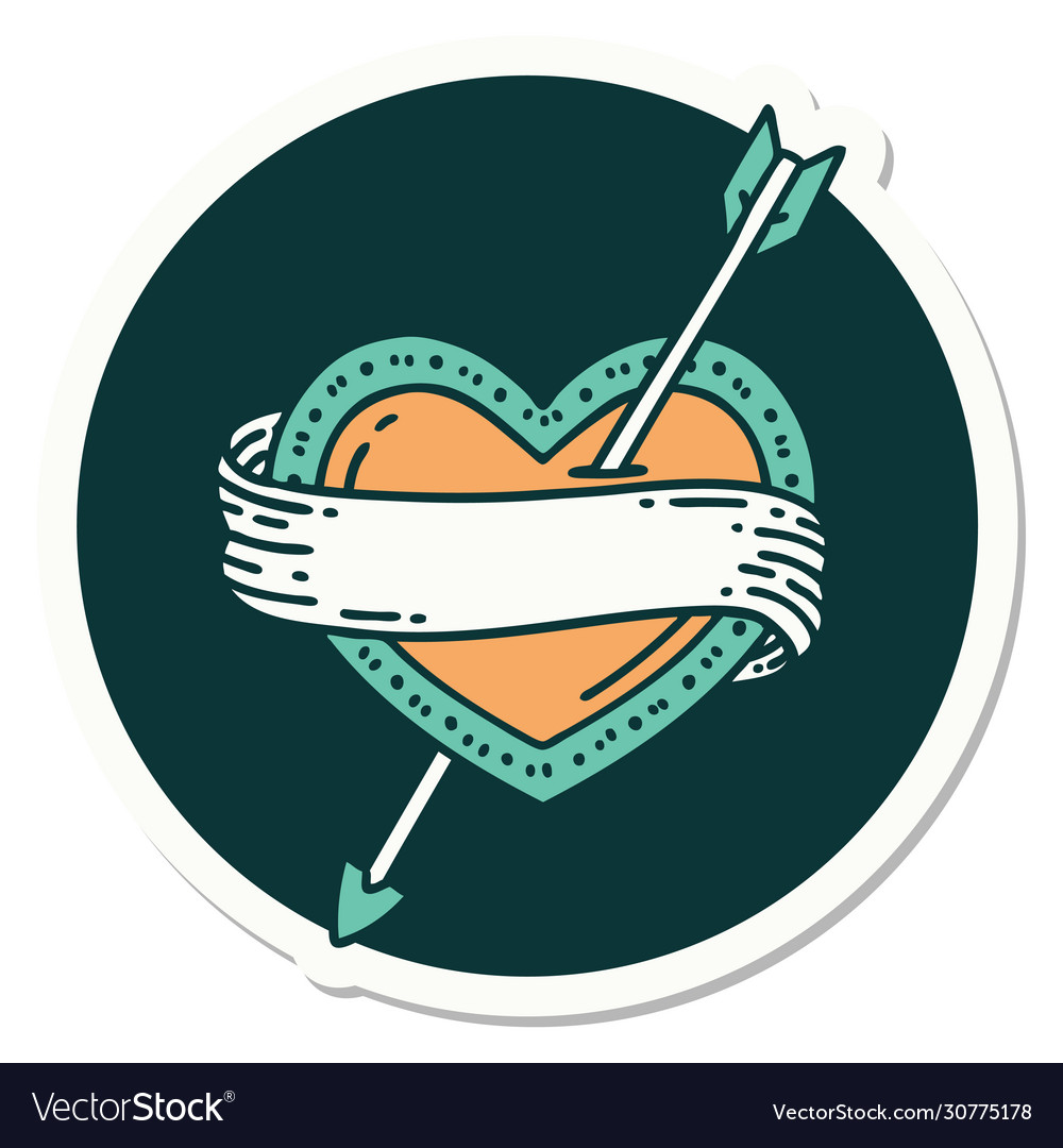 Tattoo style sticker an arrow heart and banner Vector Image