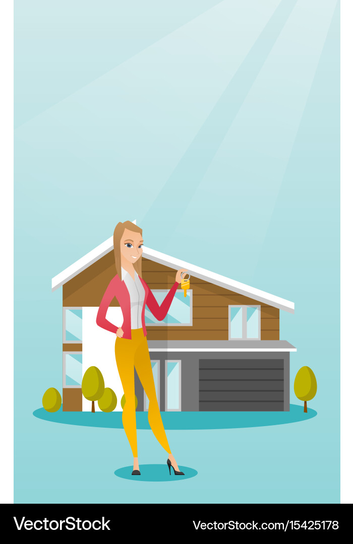 Young caucasian homeowner with key Royalty Free Vector Image