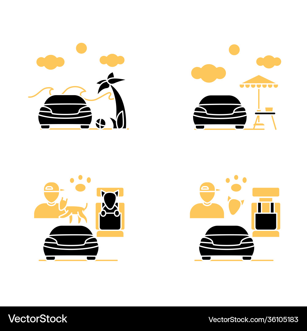 Getaway car glyph icons set Royalty Free Vector Image