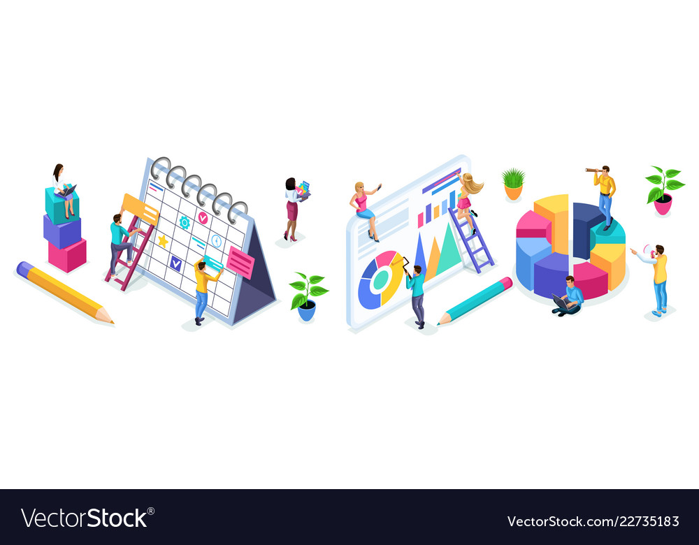 Isometric people in process work teamwork Vector Image