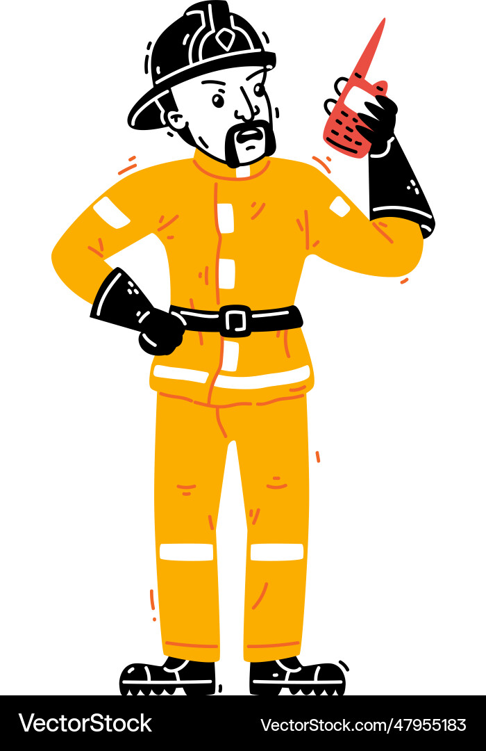 Man firefighter character in helmet and uniform Vector Image
