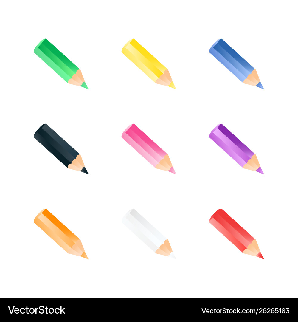 Set color small pencils realistic style Royalty Free Vector