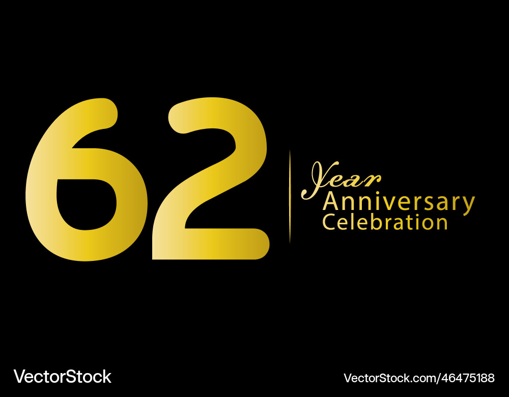 62 years anniversary celebration logotype gold Vector Image