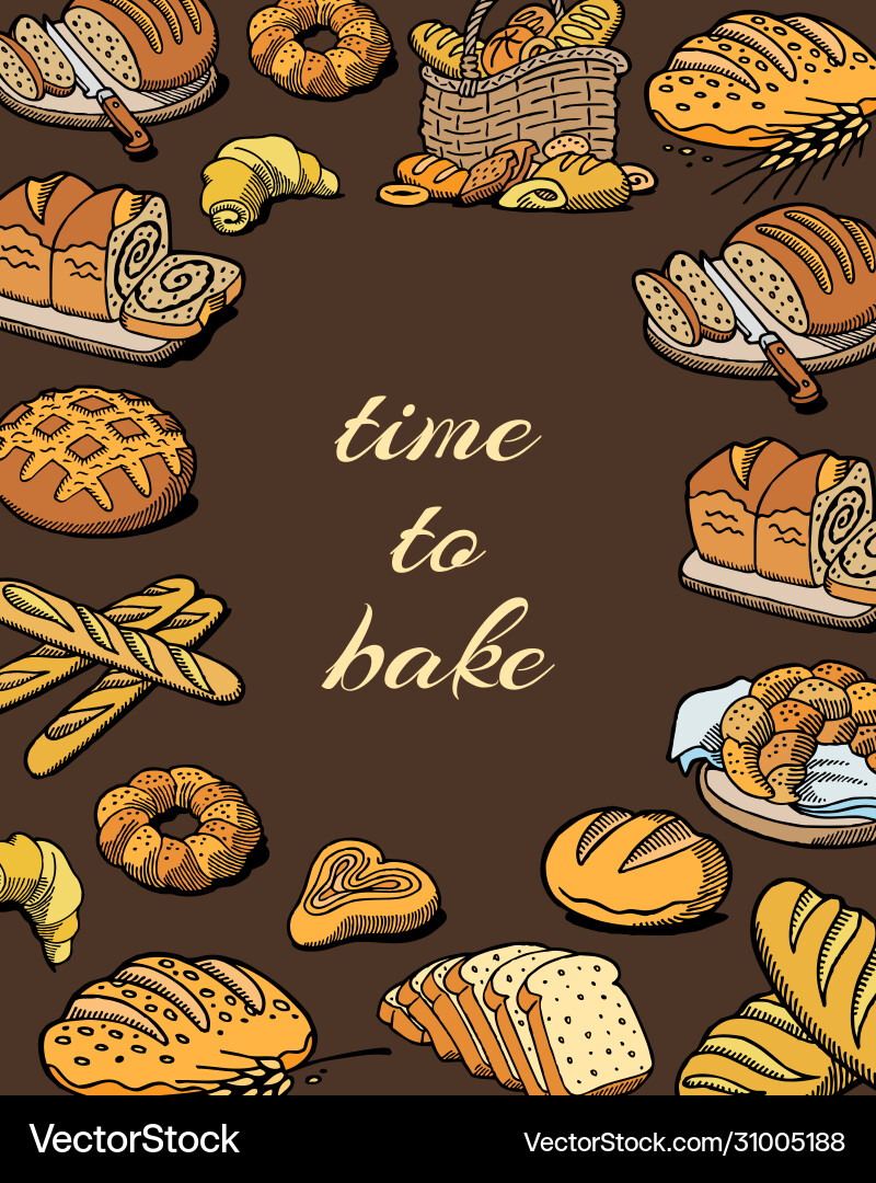 Bakery and baking pastry wheat and rye poster Vector Image