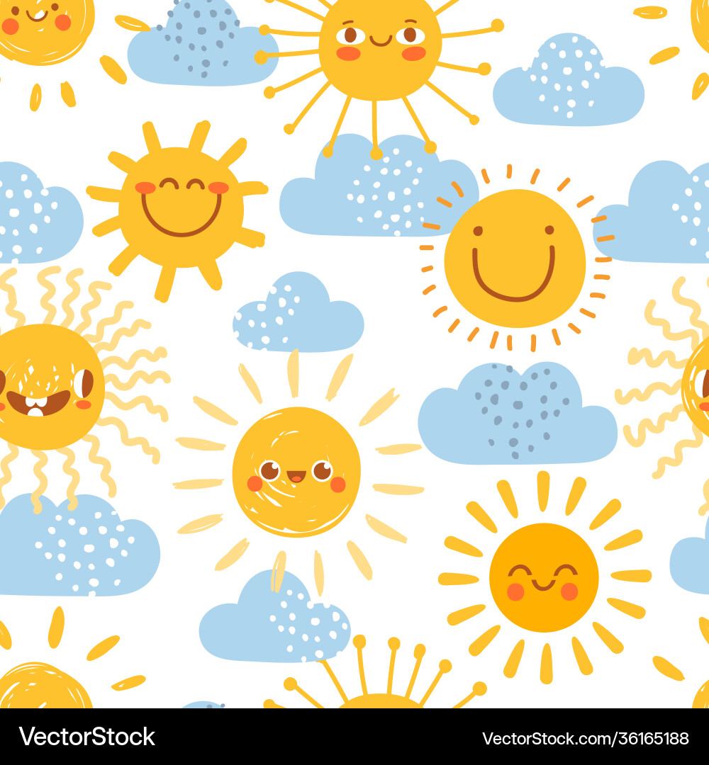 Cartoon sun seamless pattern print for nursery Vector Image