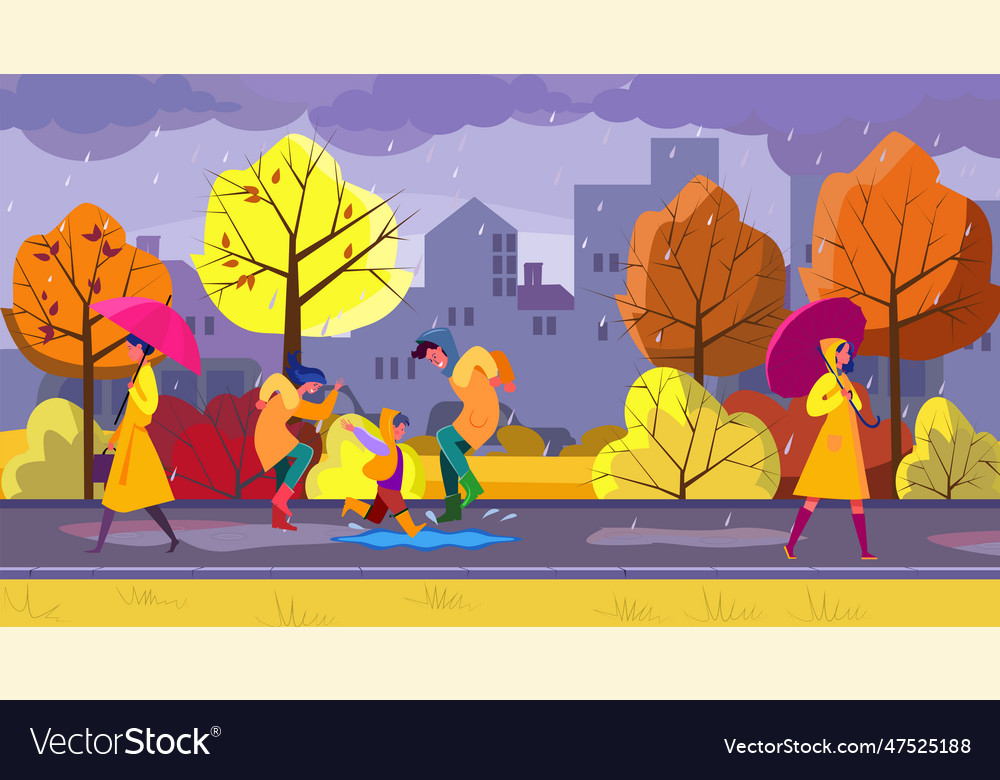 Children having fun in rain outside Royalty Free Vector