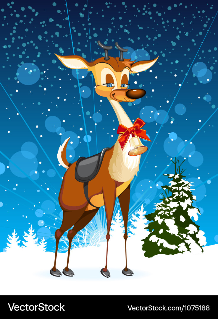 Christmas card with reindeer and tree Royalty Free Vector