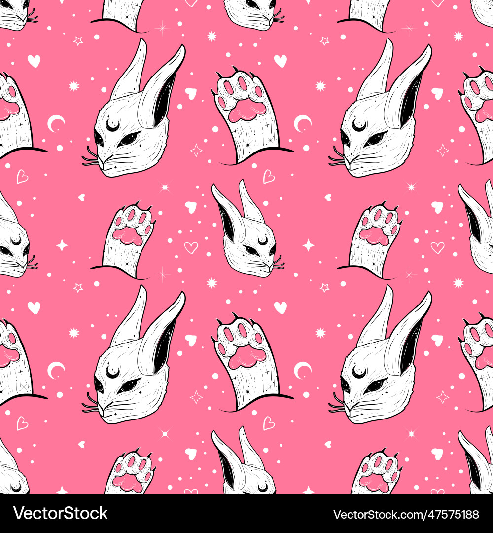 Cute kawaii pattern with rabbits and paws gothic Vector Image