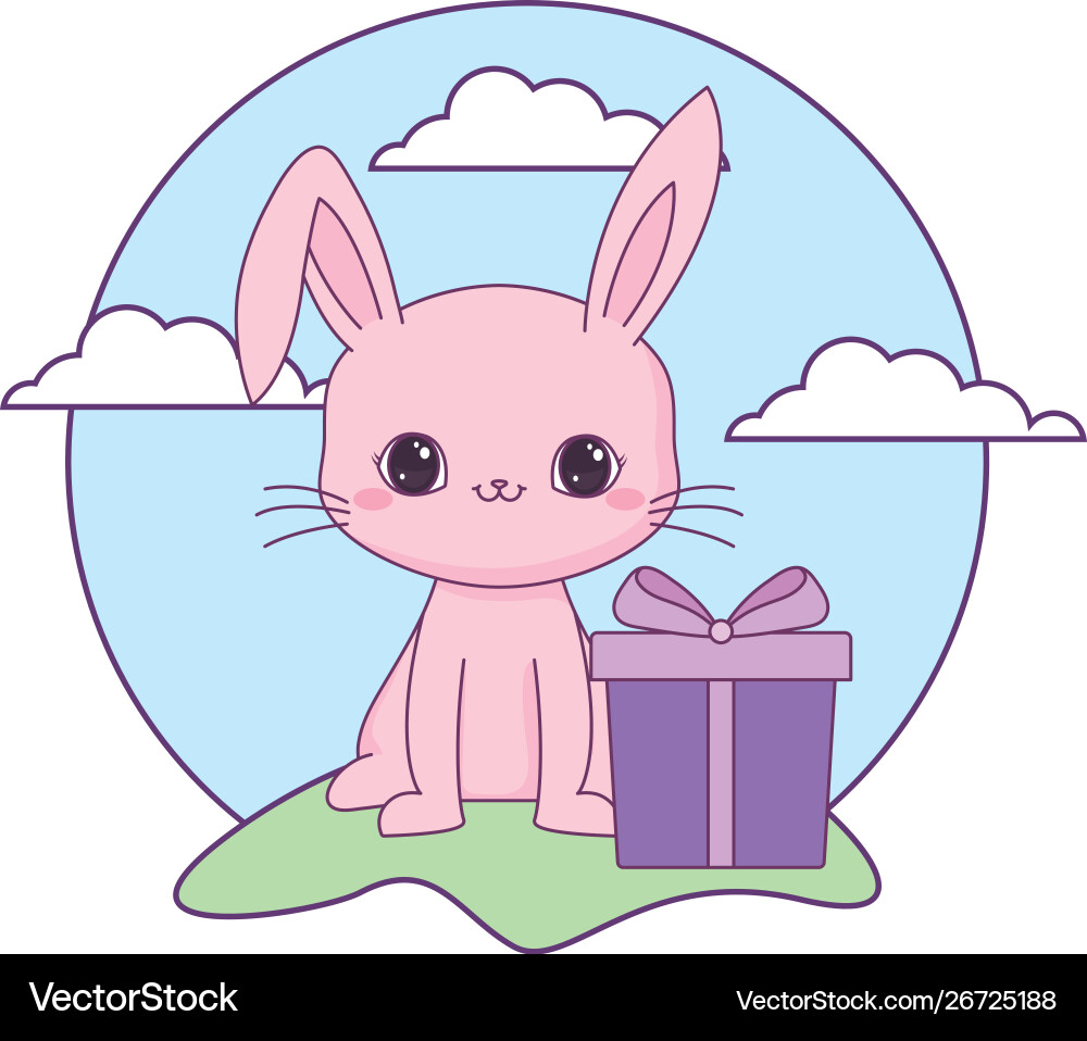 Cute rabbit animal with gift box Royalty Free Vector Image