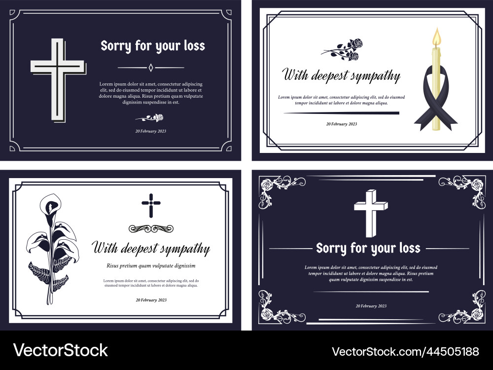 Funeral card layout condolence banner Royalty Free Vector