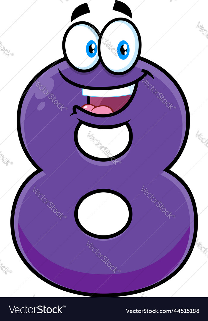 Funny purple number eight 8 cartoon character Vector Image Funny purple number eight 8 cartoon character Vector Image