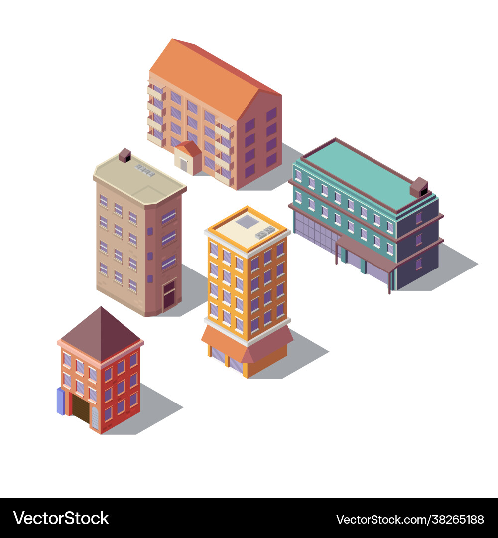 Isometric set residential buildings Royalty Free Vector