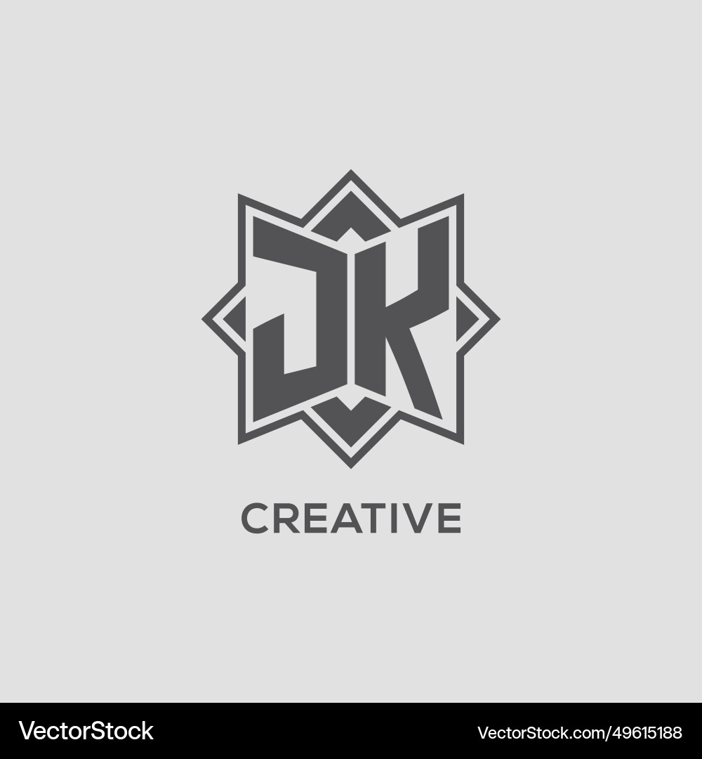 Monogram jk logo with eight point star style Vector Image