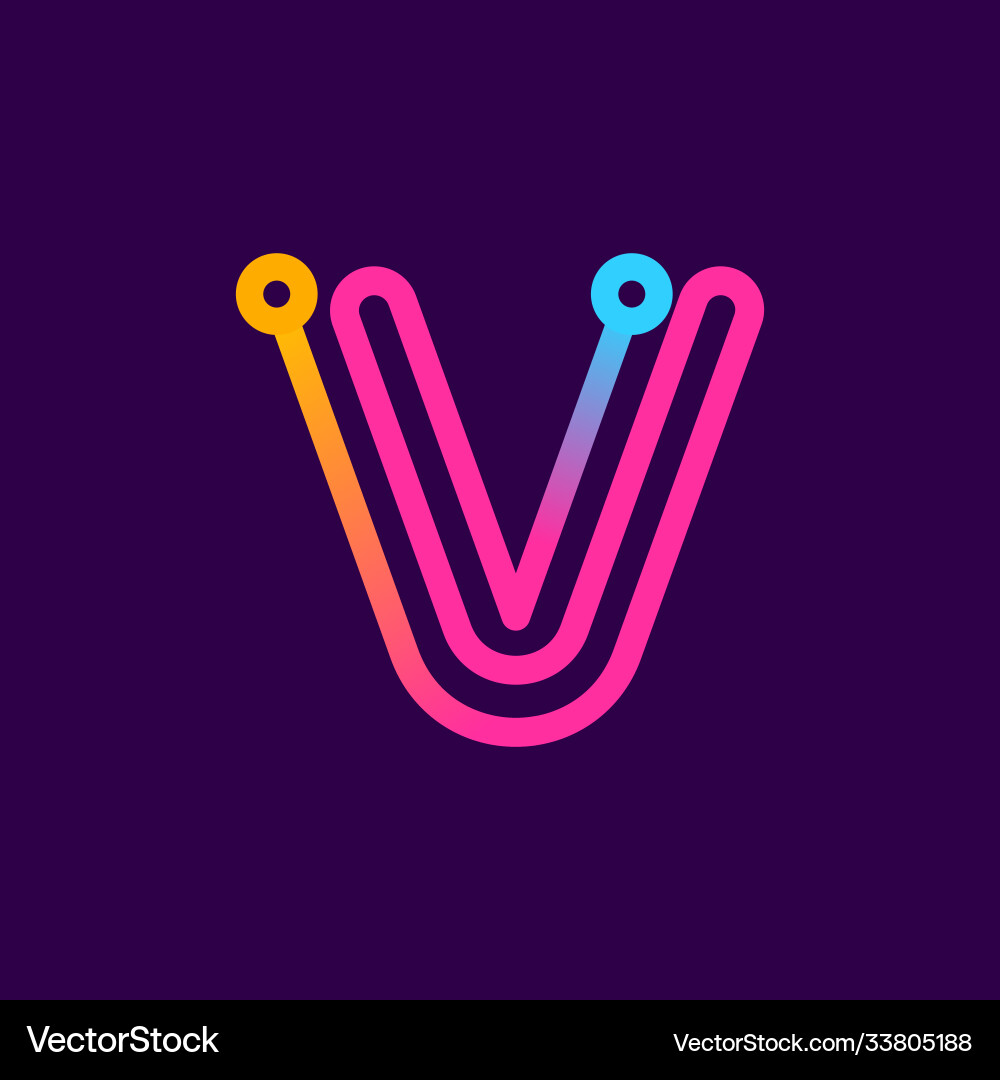 Multicolor v letter logo made electric wire Vector Image
