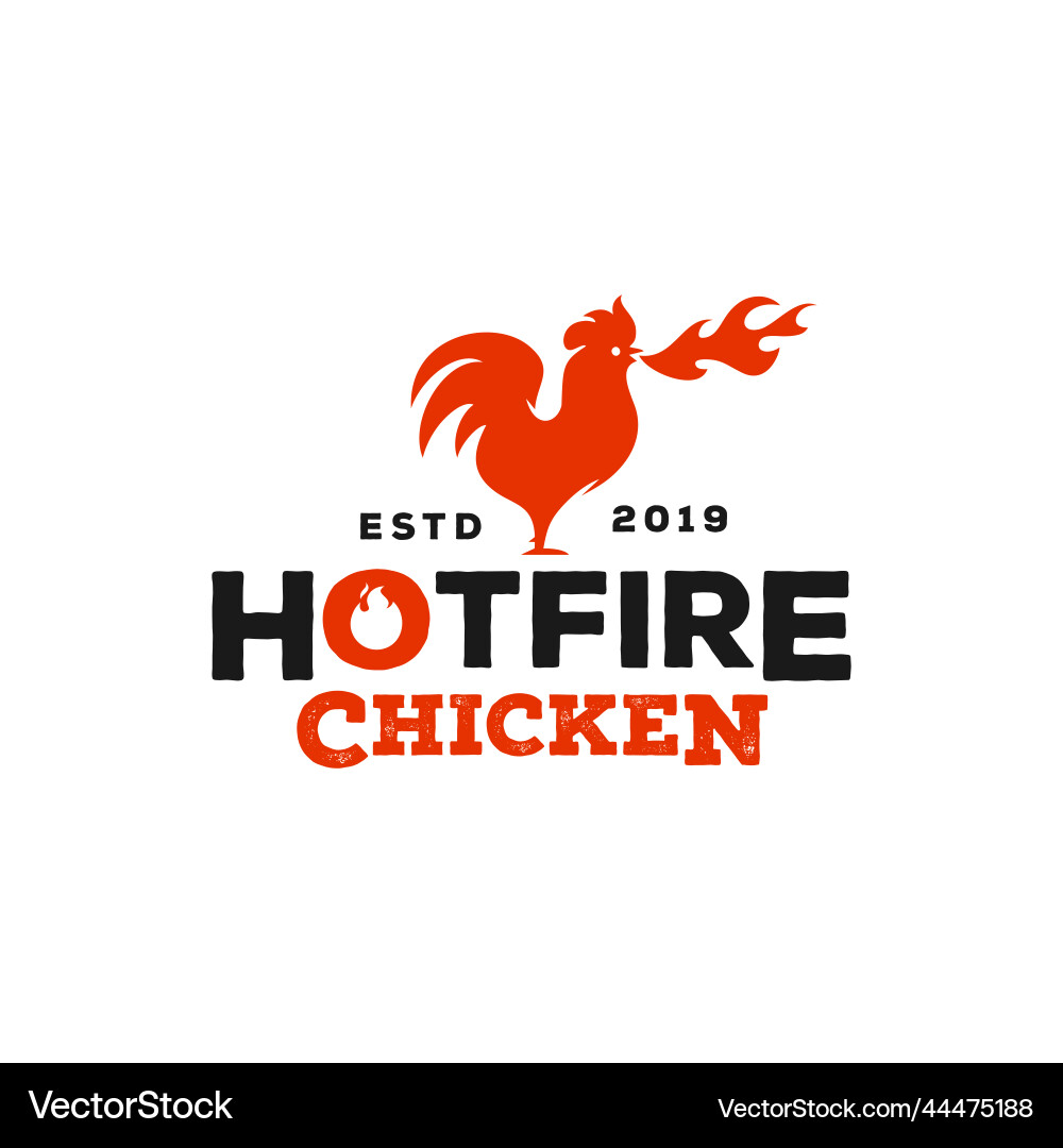 Rustic fire chicken logo hen flame hot symbol Vector Image