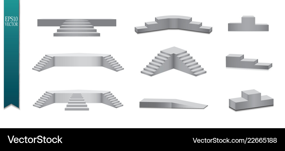 Set of silver podiums different steps Royalty Free Vector