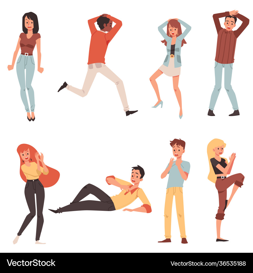 Set scared characters men and women Royalty Free Vector