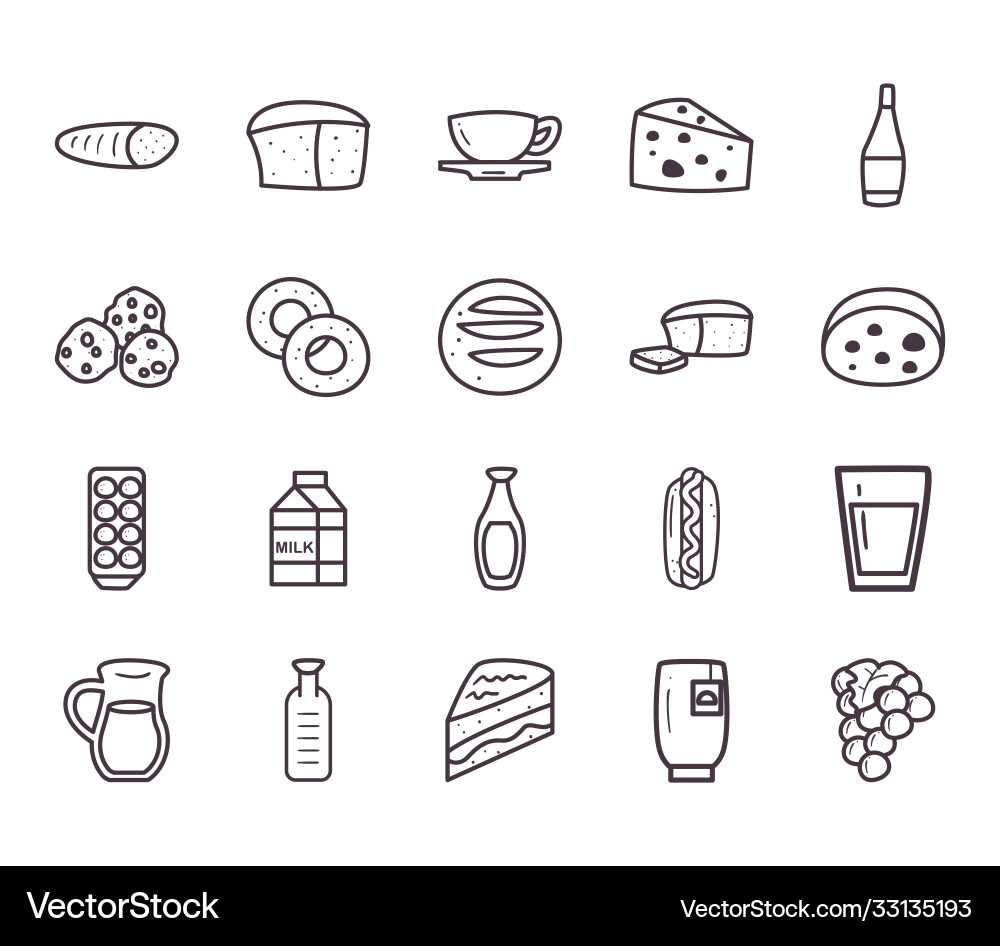 Food line style bundle icons design Royalty Free Vector
