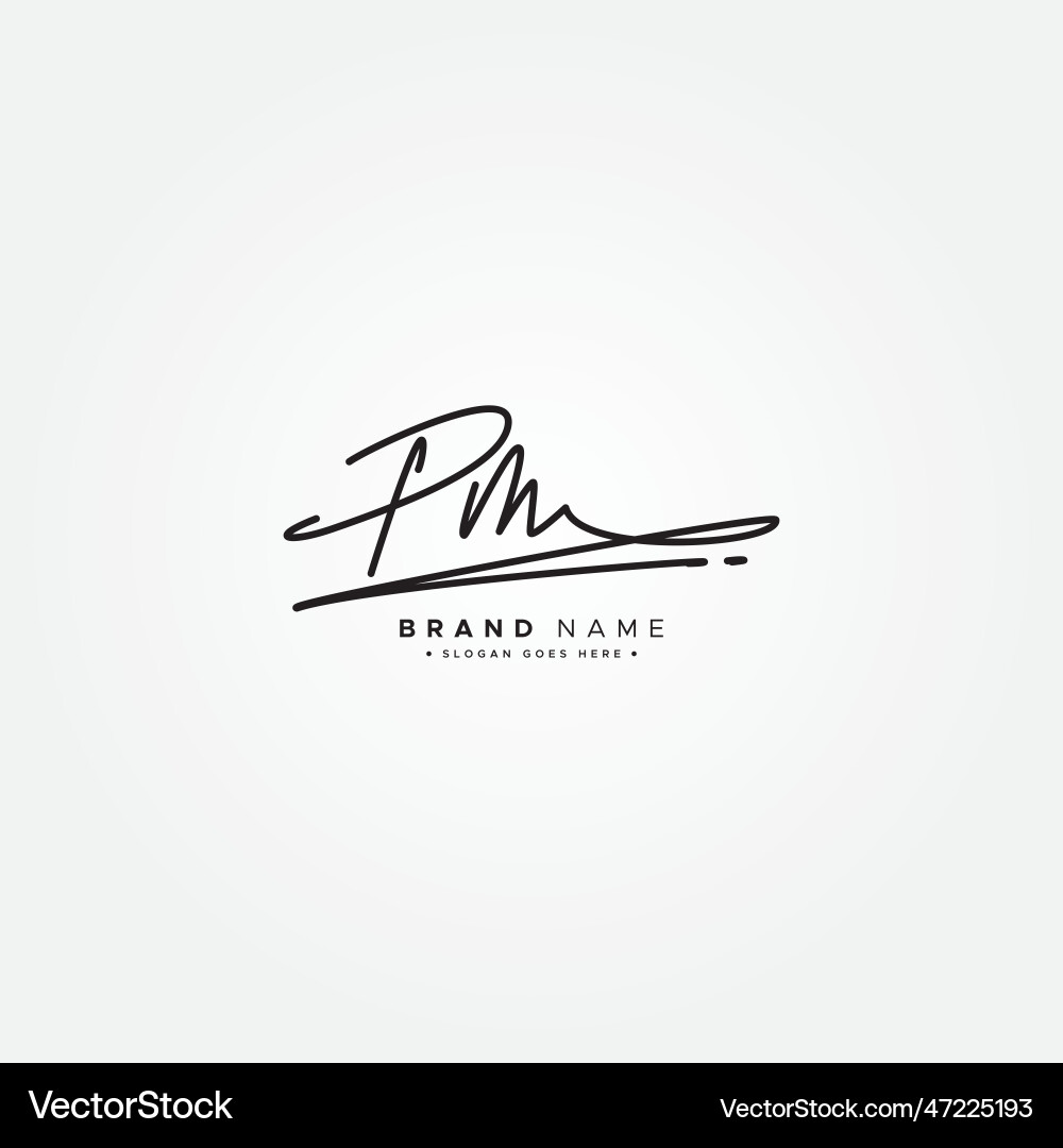 Handwritten signature logo for initial letter pm Vector Image