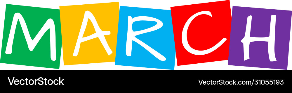 March text in colorful rotated squares Royalty Free Vector