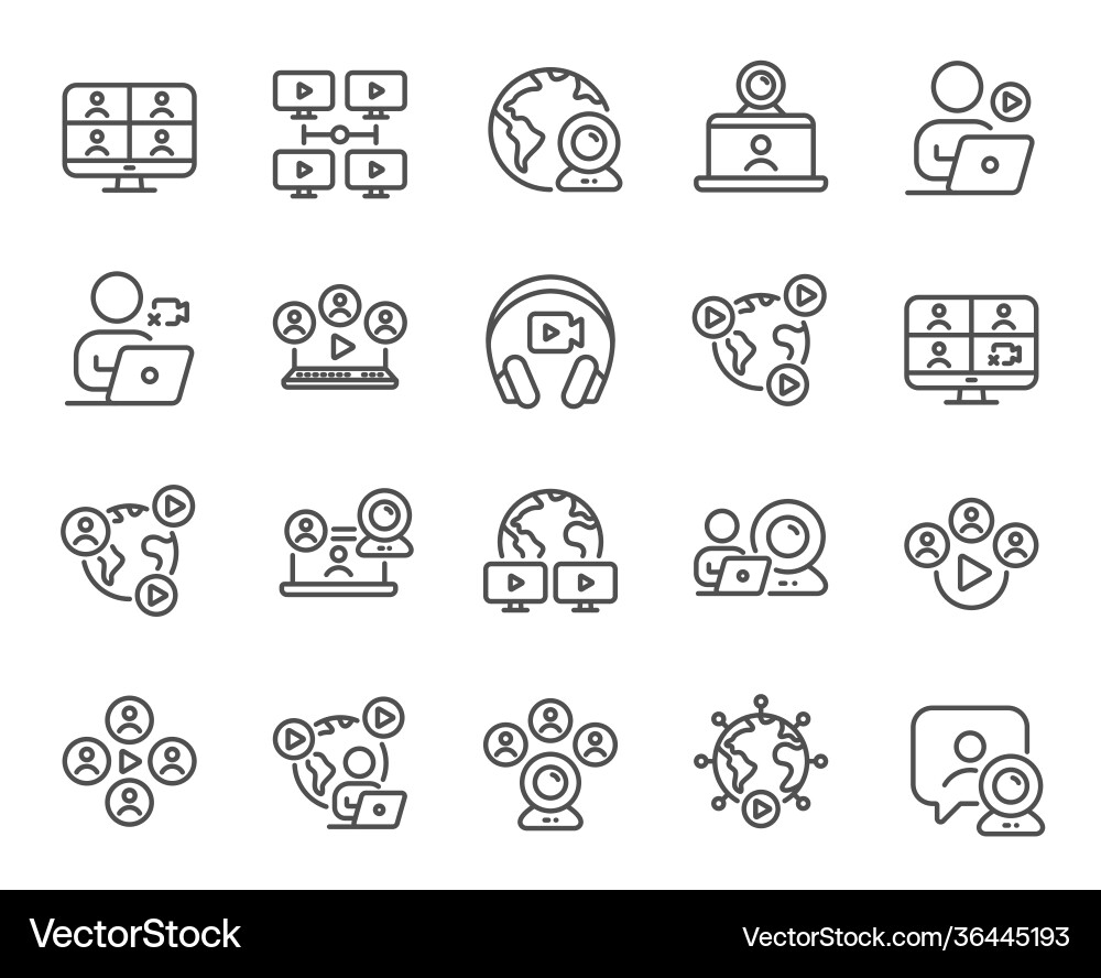 Online meeting line icons virtual presentation Vector Image