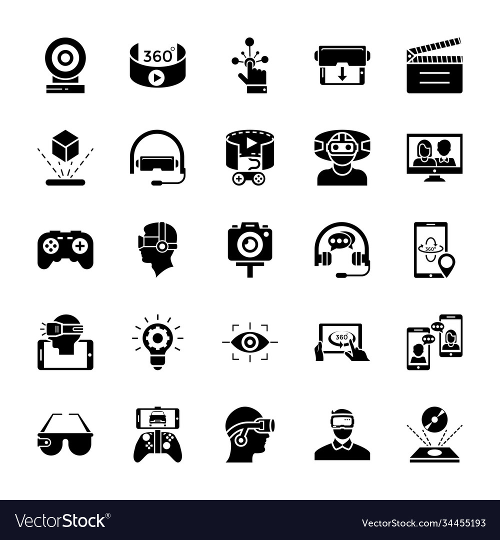 Virtual reality solid icons set Royalty Free Vector Image